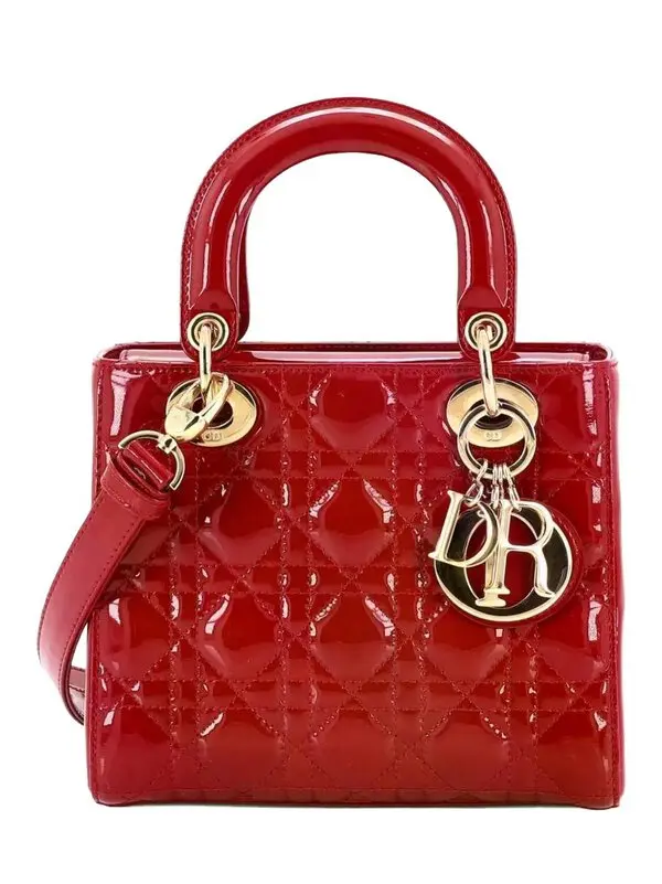 Dior Lady Cannage Quilt Patent Small Satchel - Red
