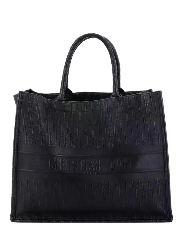 Dior Book Oblique Embossed Calfskin Large Tote Bag - Black