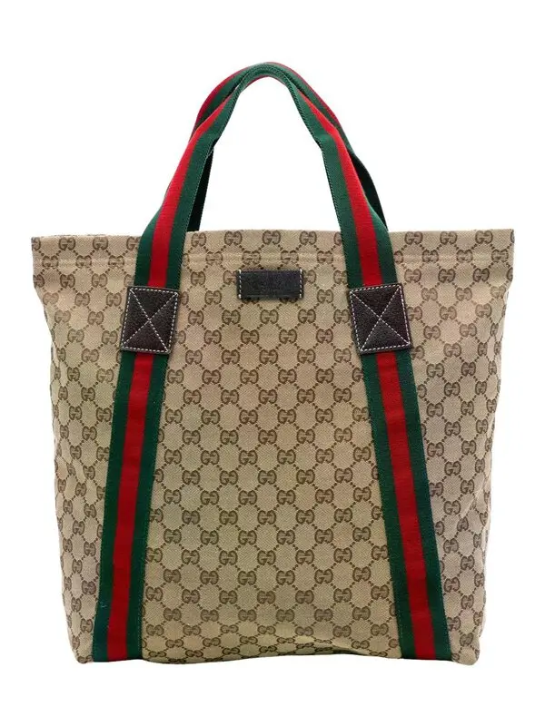 Gucci Gg Canvas Web Tote Bag - Brown