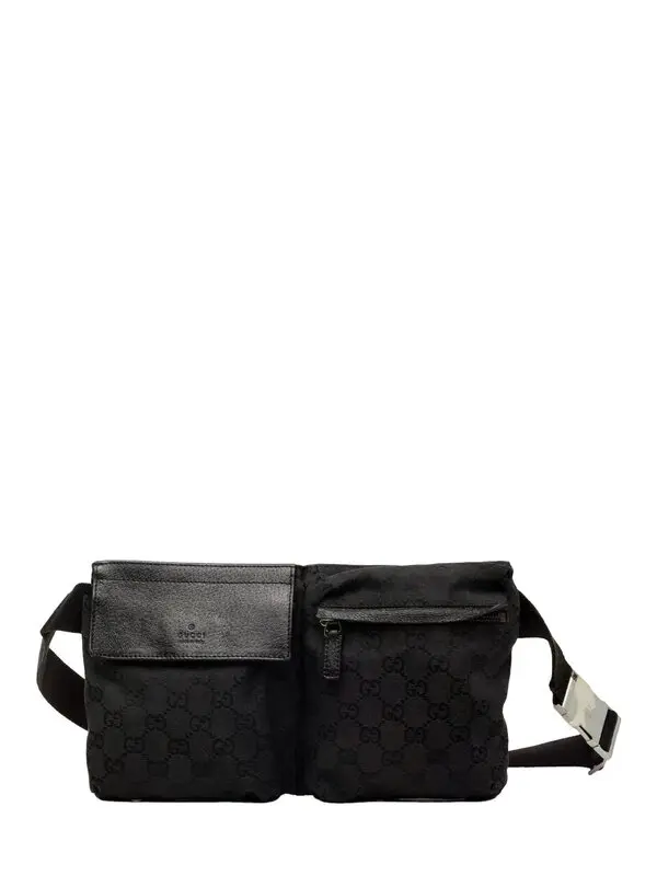 Gucci Gg Canvas Double Pocket Belt Bag 28566 002122 - Black