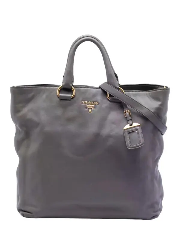 Prada Soft Calf Open Convertible Tote Satchel - Grey