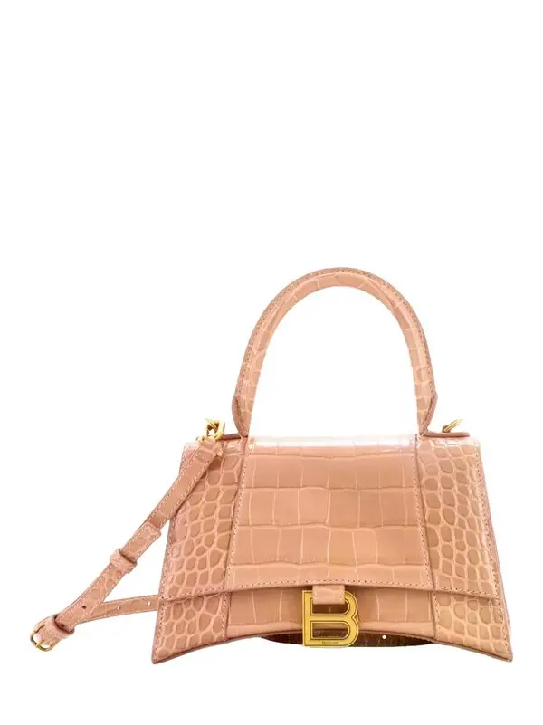 Balenciaga Hourglass Small Crossbody Bag In Crocodile Embossed Leather - Neutrals