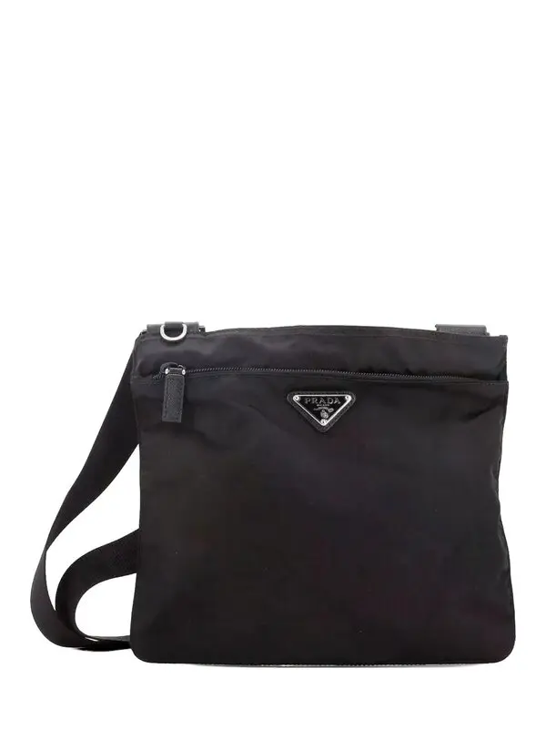 Prada Flat Messenger Crossbody Bag - Black