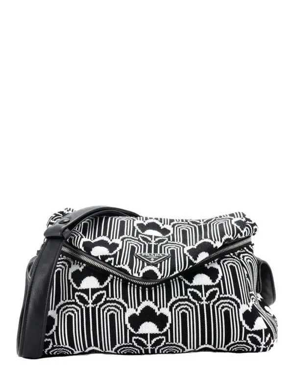 Prada Signaux Jacquard Knit Hobo Bag - Black