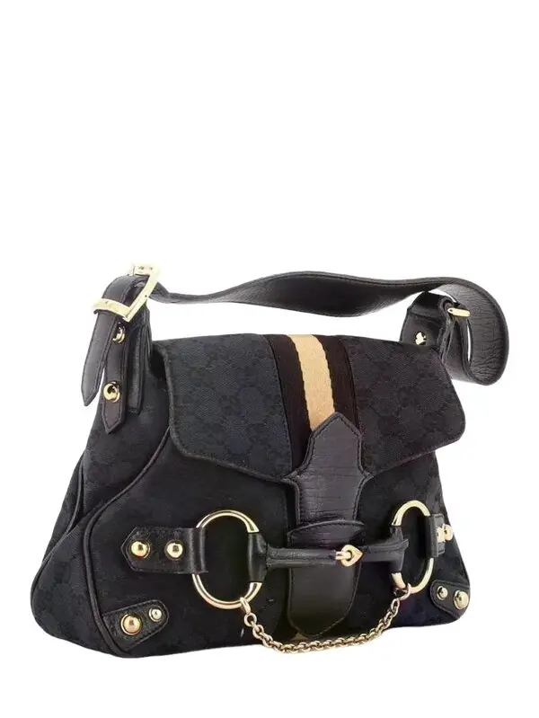 Gucci Horsebit Web Flap Gg Canvas Mini Shoulder Bag - Black