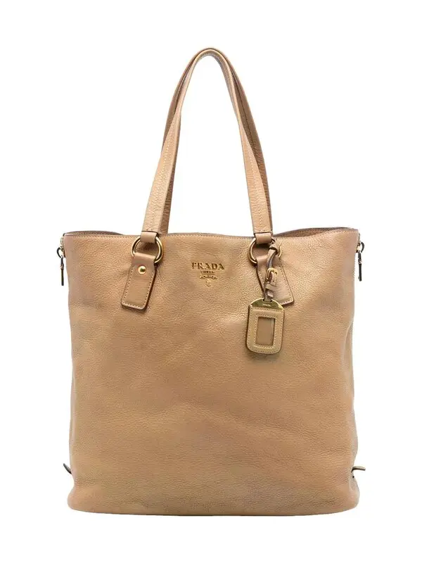 Prada Vitello Daino Side Zip Shopper Tote Bag - Brown