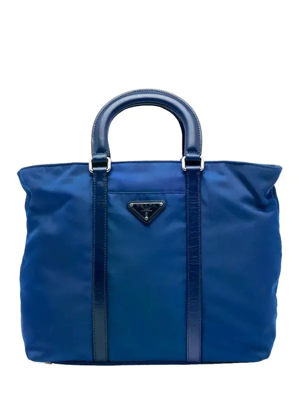 Prada Vitello Trimmed Tessuto Satchel - Blue