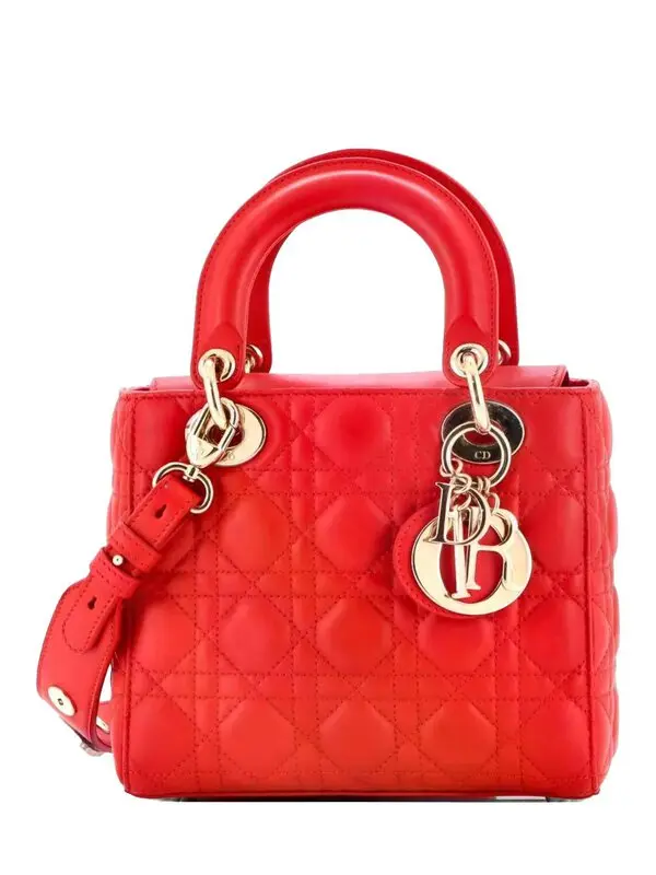 Dior My Lady Bag Cannage Quilt Lambskin Satchel - Red