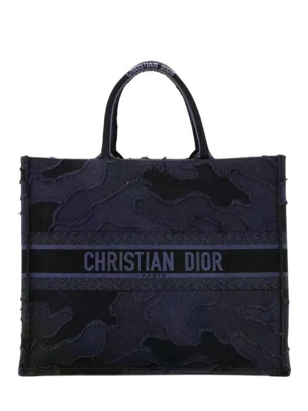 Dior Camouflage Embroidered Canvas Large Tote Bag - Blue