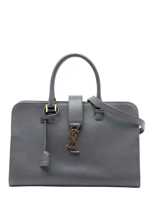 Saint Laurent 2014 Medium Leather Monogram Cabas Satchel - Grey
