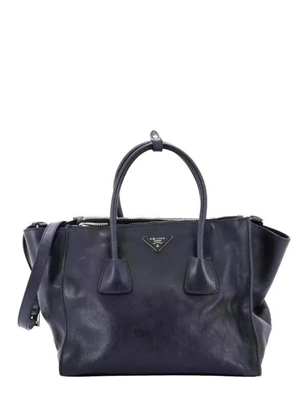 Prada Twin Pocket Convertible Leather Medium Tote Bag - Blue