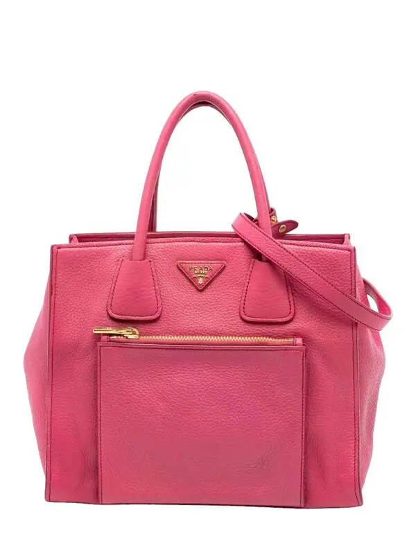 Prada Vitello Daino Front Pocket Convertible Tote Satchel - Pink