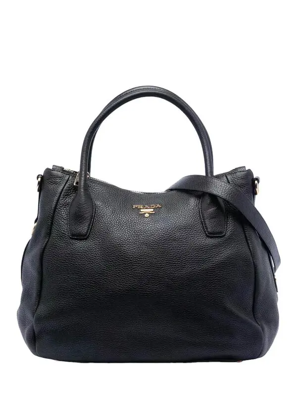 Prada Vitello Daino Zip Top Convertible Tote Satchel 2000-2025 - Black