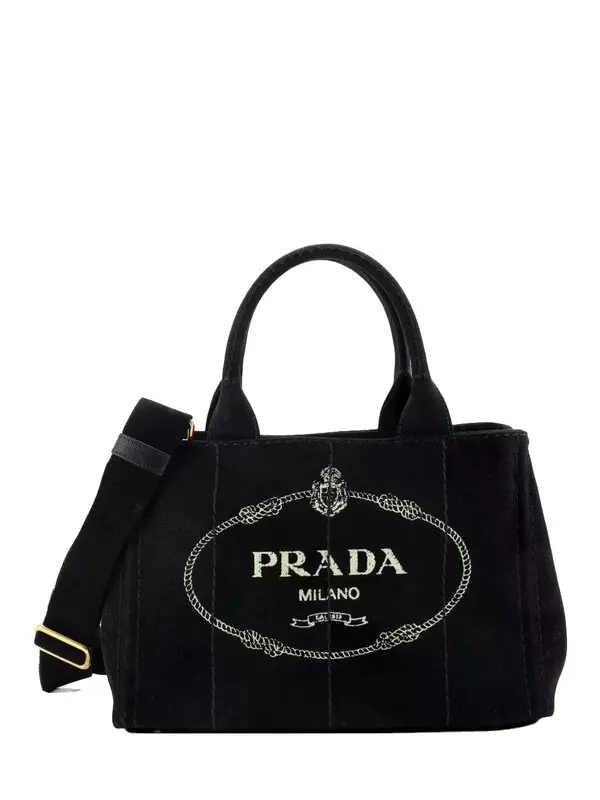Prada Canapa Convertible Canvas Mini Tote Bag - Black