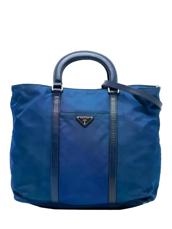 Prada Vitello Trimmed Tessuto Satchel - Blue