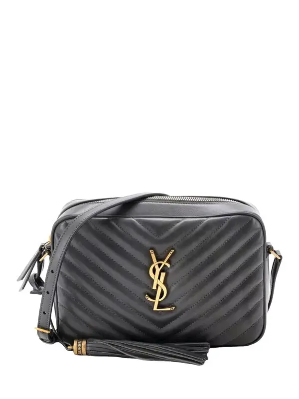 Saint Laurent Lou Camera Matelasse Chevron Leather Crossbody Bag Small - Grey