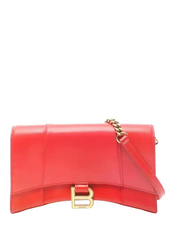 Balenciaga 2010-2026 Calfskin Hourglass Wallet On Chain Crossbody Bag - Red