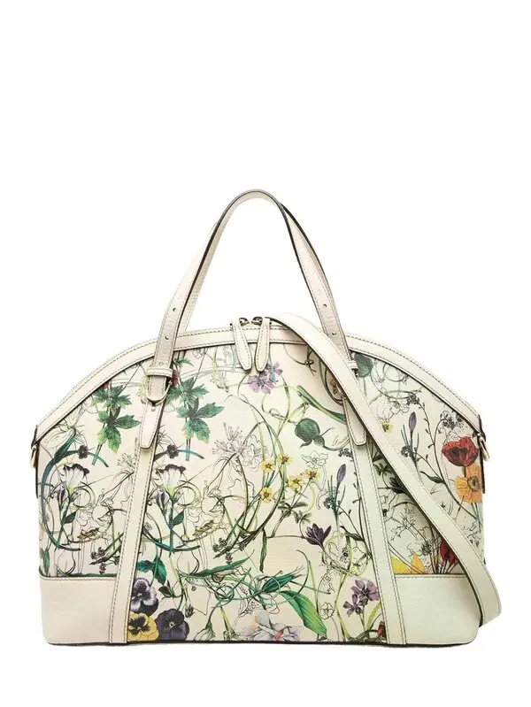 Gucci Leather Floral Print Dome Satchel - White