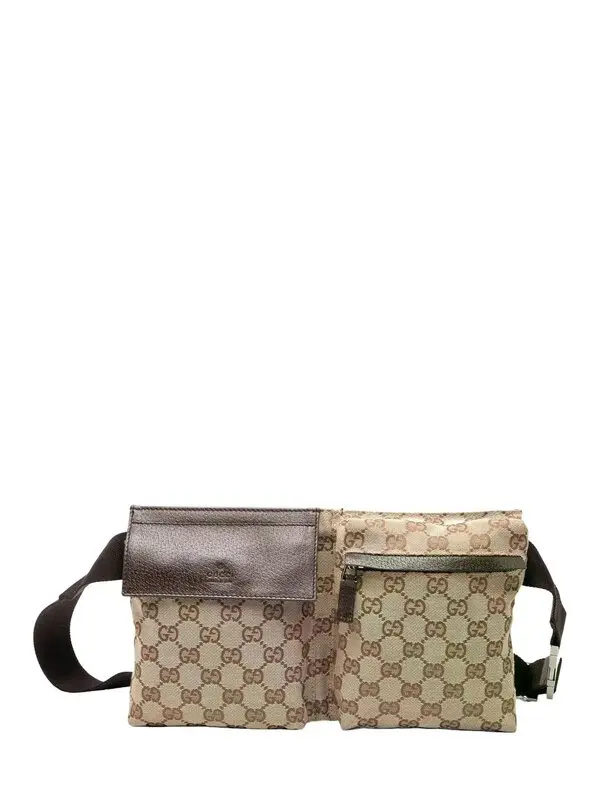 Gucci Gg Canvas Double Pocket Belt Bag - Brown