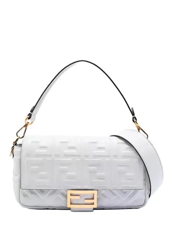 Fendi Zucca Embossed Leather Baguette Satchel - White