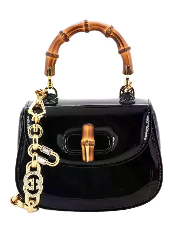 Gucci Bamboo 1947 Top Handle Patent Satchel Mini - Black