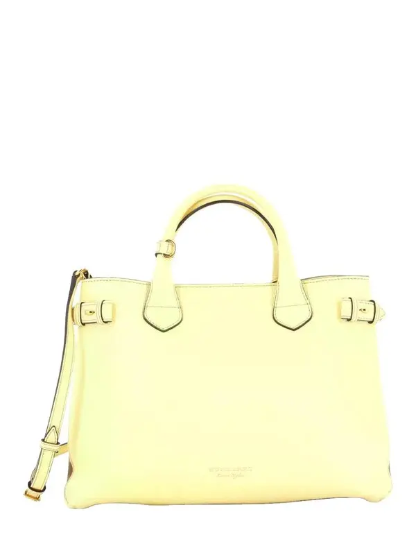 Burberry Banner Tote Leather And House Check Canvas Medium Satchel - Yellow