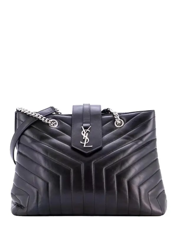 Saint Laurent Loulou Matelassé Chevron Leather Large Tote Bag - Black