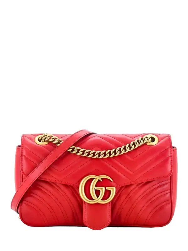 Gucci Gg Marmont Flap Bag Matelasse Leather Small - Red
