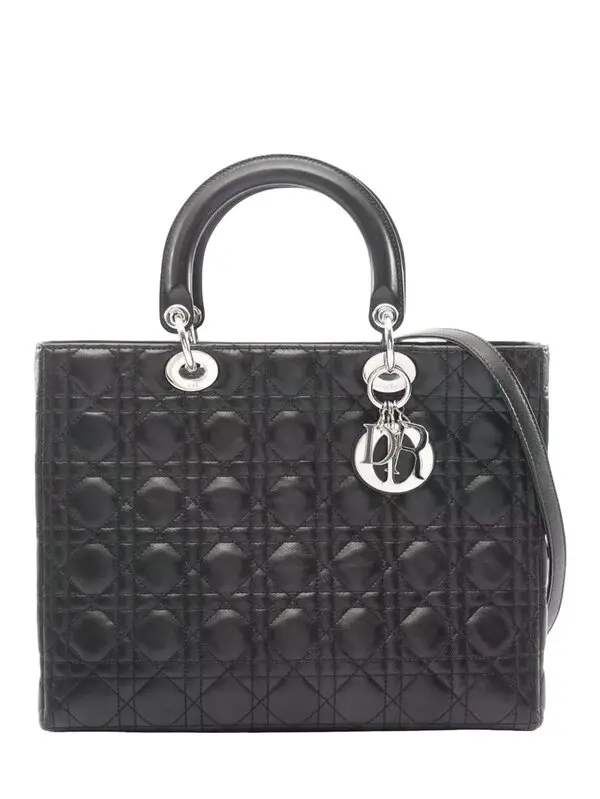 Dior 2007 Large Lambskin Cannage Lady Satchel - Black
