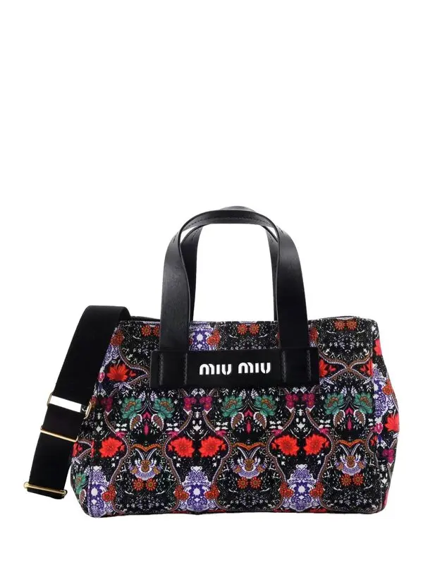 Miu Miu Logo Canapa Printed Canvas Mini Tote Bag - Multicolour