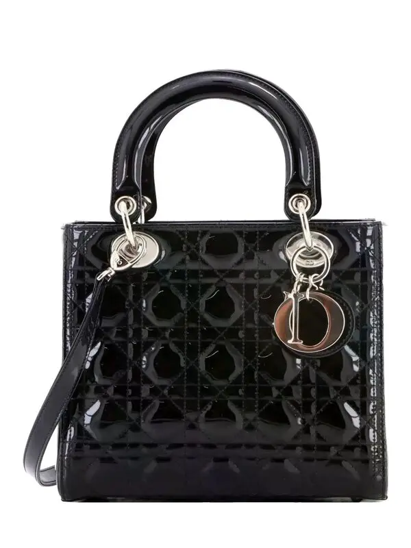 Dior Lady Medium Satchel Cannage Quilt Patent - Black
