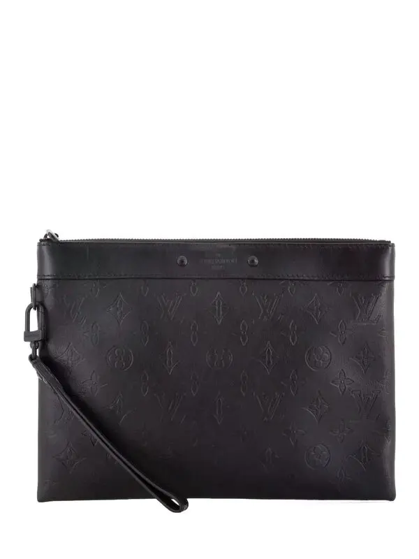 LOUIS VUITTON Monogram Shadow Leather Pochette Clutch - Black