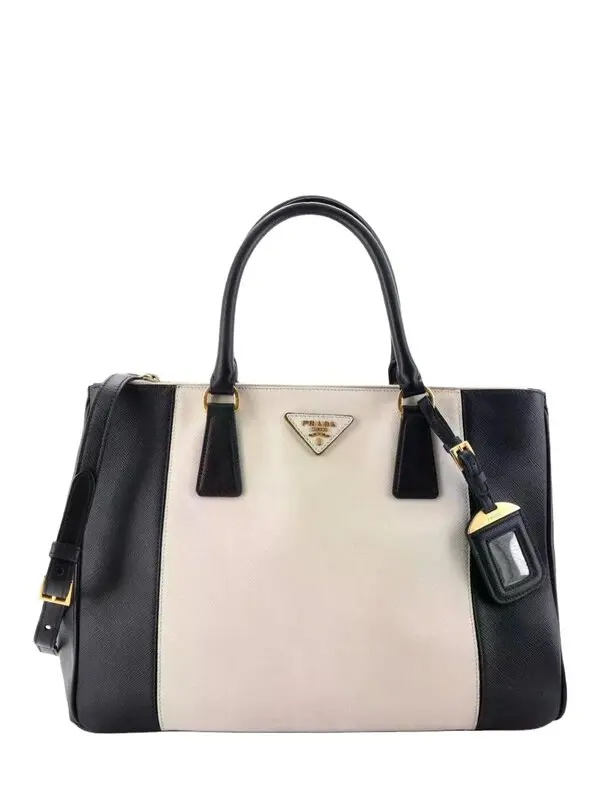 Prada Bicolor Double Zip Saffiano Leather Medium Tote Bag - Black