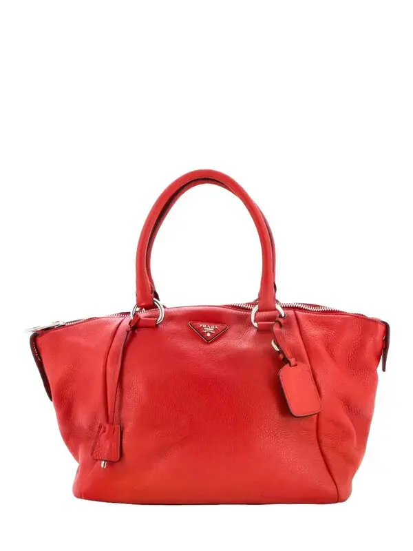Prada Double Handle Vitello Daino Large Satchel - Red