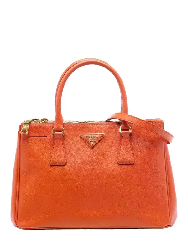 Prada Small Saffiano Lux Galleria Double Zip Satchel - Orange