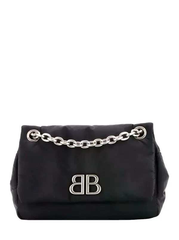 Balenciaga Monaco Chain Flap Nylon Mini Shoulder Bag - Black