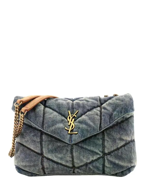 Saint Laurent Loulou Puffer Quilted Denim Mini Shoulder Bag - Blue
