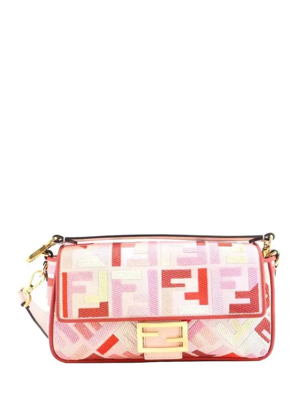 Fendi Zucca Embroidered Canvas Baguette Nm Medium - Pink