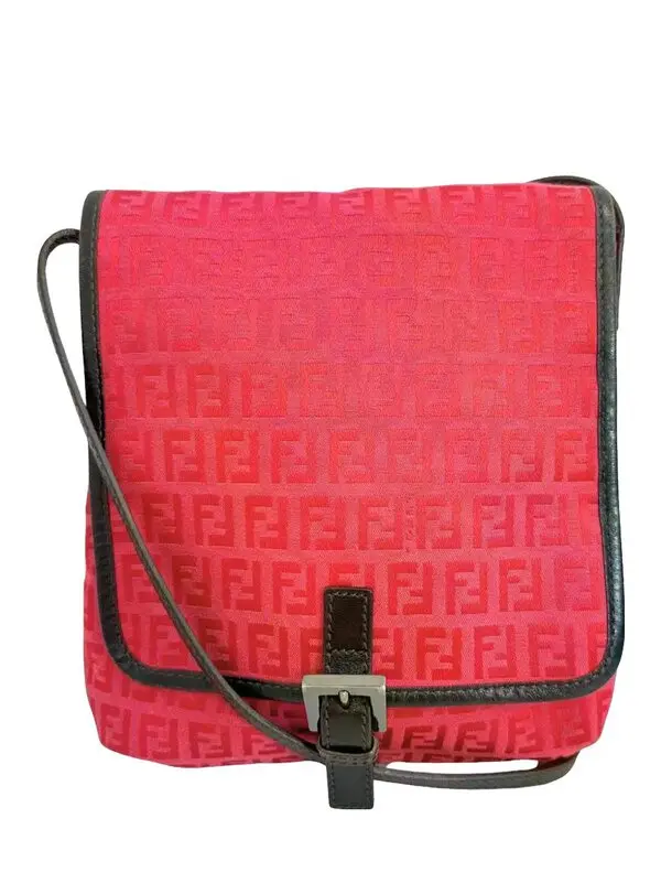 Fendi 2000-2010 Zucchino Canvas Crossbody Bag - Red