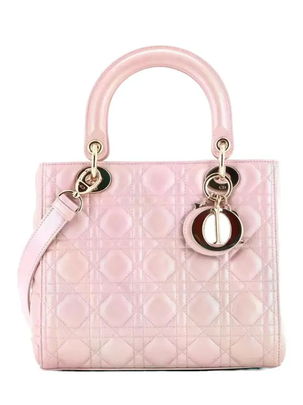 Dior Lady Medium Satchel Cannage Quilt Metallic Leather - Pink
