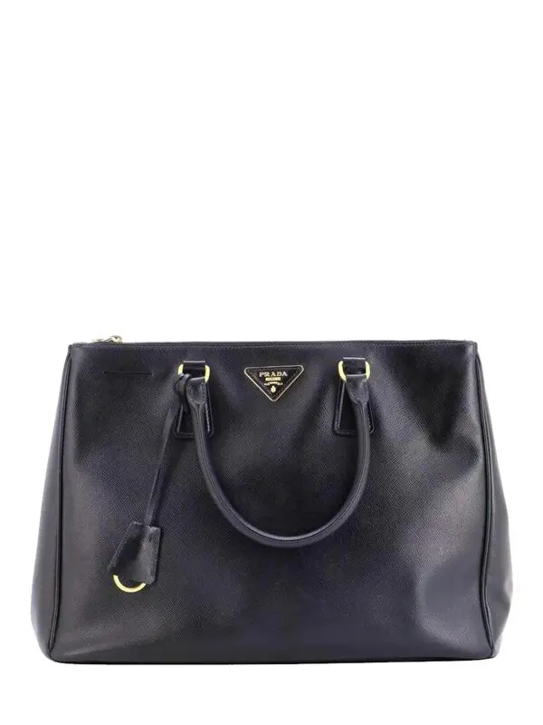 Prada Double Zip Lux Saffiano Leather Large Tote Bag - Black