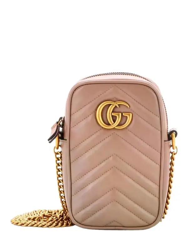 Gucci Gg Marmont Vertical Phone Matelasse Leather Mini Crossbody Bag 598597 - Neutrals
