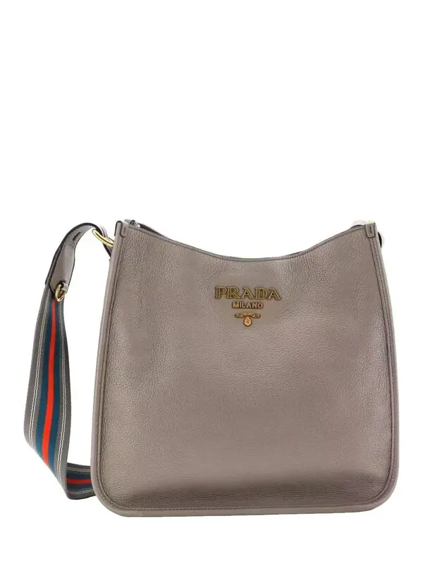 Prada Dual Strap Vitello Daino Medium Hobo Bag - Grey