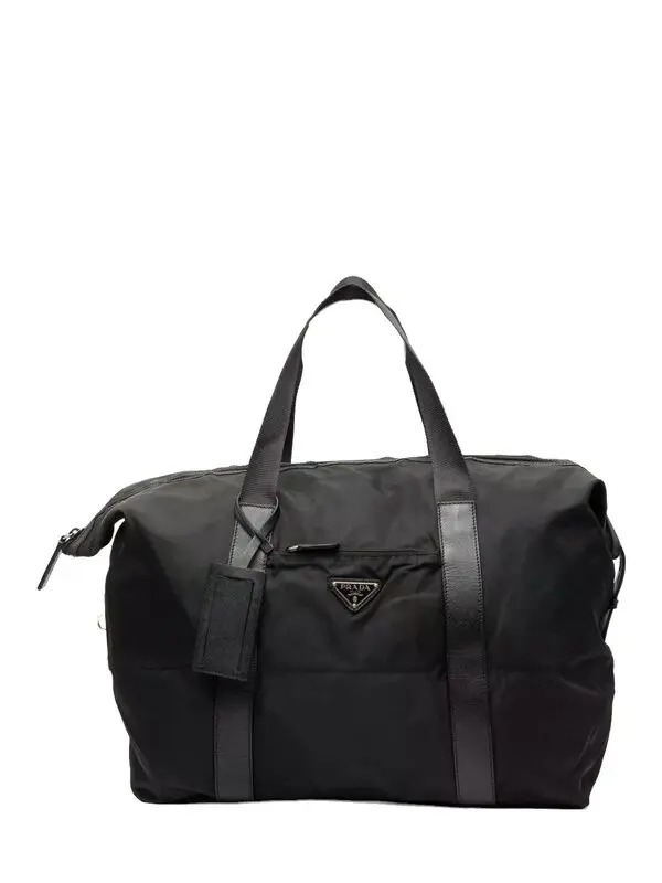 Prada Saffiano Trimmed Tessuto Travel Bag - Black