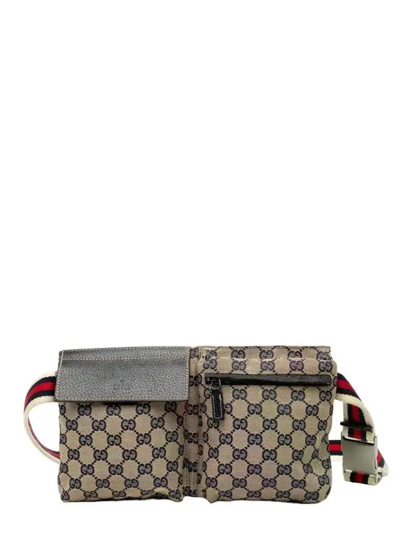Gucci Gg Canvas Web Double Pocket Belt Bag - Brown