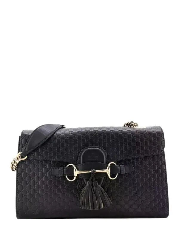 Gucci Emily Chain Flap Bag Microissima Leather Medium - Black
