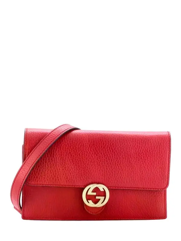 Gucci Interlocking Wallet On Chain Leather Crossbody Bag - Red