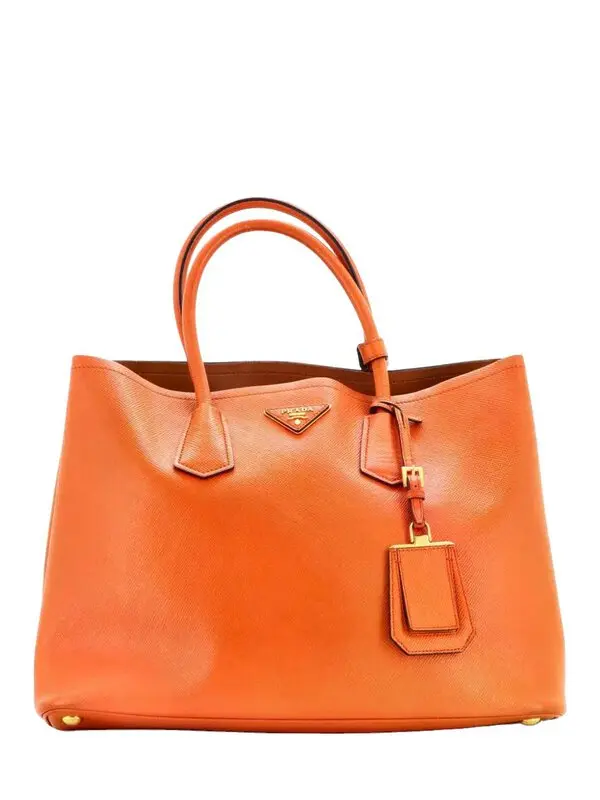 Prada Cuir Double Saffiano Leather Medium Tote - Orange