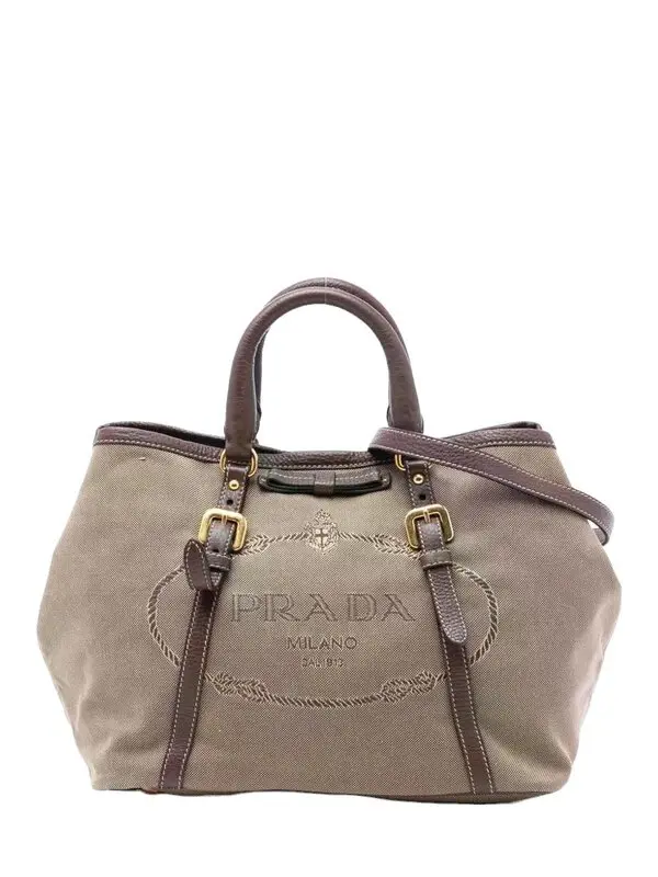 Prada Canvas Canapa Logo Bow Satchel - Brown