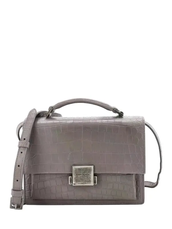 Saint Laurent Bellechasse Crocodile Embossed Leather Medium Satchel - Grey